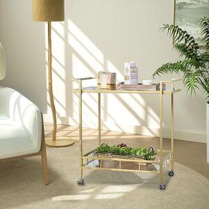 VLOBAOM Home Bar Serving Cart, Gold Rolling Serving Cart with Lockable Wheels, Mobile Home Coffee Station Drink Beverage Cart,30''Dx17''Wx31''H,Gold