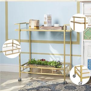 VLOBAOM Home Bar Serving Cart, Gold Rolling Serving Cart with Lockable Wheels, Mobile Home Coffee Station Drink Beverage Cart,30''Dx17''Wx31''H,Gold