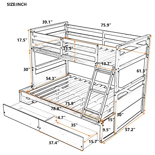 TARTOP Bunk Bed with Drawers, Twin Over Full Bunk Bed, Solid Wood Bunk Bed Frame with Ladders & 2 Storage Drawers, Bedroom Furniture,Espresso