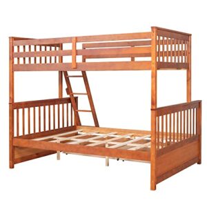 TARTOP Bunk Bed with Drawers, Twin Over Full Bunk Bed, Solid Wood Bunk Bed Frame with Ladders & 2 Storage Drawers, Bedroom Furniture,Walnut