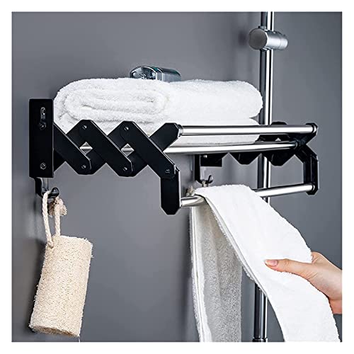 Towel BAR Rack Towel Rack Towel Holder Rails Telescopic Towel Rack - Kitchen Towel Bar Towel Rail -Extendable, Space Saving, for Wall Mounting, Stainless Steel, Black (Color : 50cm)