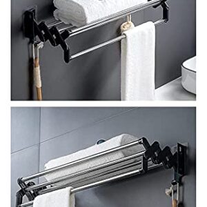 Towel BAR Rack Towel Rack Towel Holder Rails Telescopic Towel Rack - Kitchen Towel Bar Towel Rail -Extendable, Space Saving, for Wall Mounting, Stainless Steel, Black (Color : 50cm)