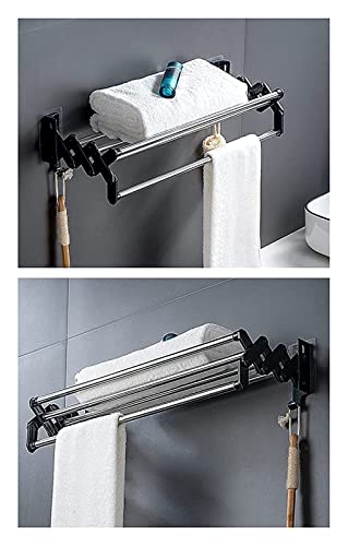 Towel BAR Rack Towel Rack Towel Holder Rails Telescopic Towel Rack - Kitchen Towel Bar Towel Rail -Extendable, Space Saving, for Wall Mounting, Stainless Steel, Black (Color : 50cm)