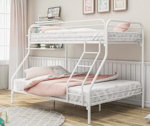 emkk twin over full metal bunk bed with ladder & safety guard rails,low bunkbeds w/sturdy steel slat support, for kids teens adults,space saving, no box spring need