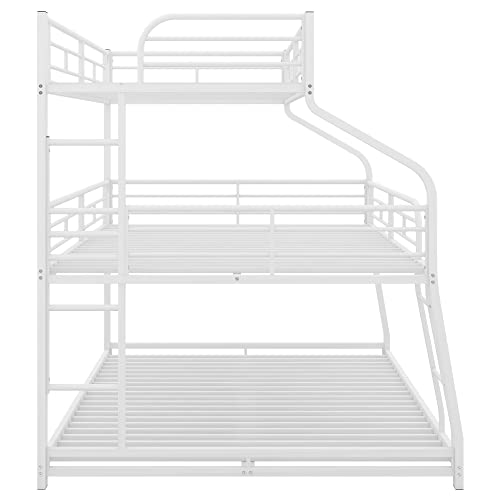 DEYOBED Twin XL Over Full XL Over Queen Metal Triple Bed Bunk Bed with Dual Ladders - Space-Saving Sleep Haven for Kids, Teens, Adults