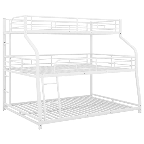 DEYOBED Twin XL Over Full XL Over Queen Metal Triple Bed Bunk Bed with Dual Ladders - Space-Saving Sleep Haven for Kids, Teens, Adults