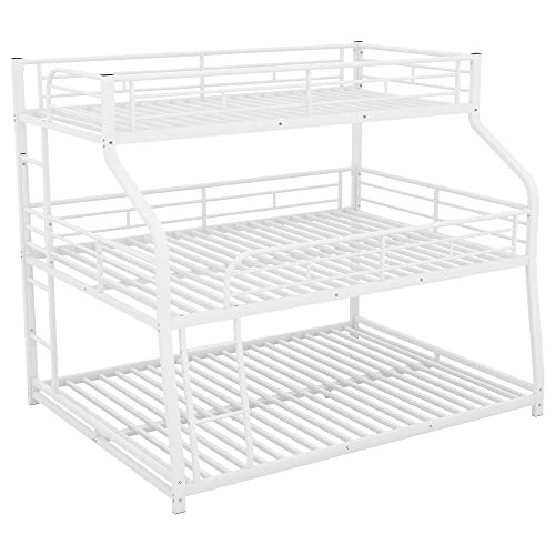 DEYOBED Twin XL Over Full XL Over Queen Metal Triple Bed Bunk Bed with Dual Ladders - Space-Saving Sleep Haven for Kids, Teens, Adults