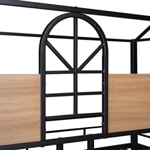 Tidyard Twin Over Twin Metal Bunk Bed,Metal Housebed with Slide,Three Colors Available.(Black with Black Slide) for Bedroom Dorm Guest Room Home Furniture