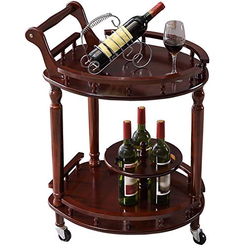 POCHY Multipurpose Catering Trolley Serving Cart Kitchen Trolley Island Cart 2 Tier Trolley Solid Wood Wine Rack Mobile Unit Organizer Home Removable