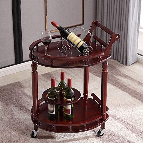 POCHY Multipurpose Catering Trolley Serving Cart Kitchen Trolley Island Cart 2 Tier Trolley Solid Wood Wine Rack Mobile Unit Organizer Home Removable