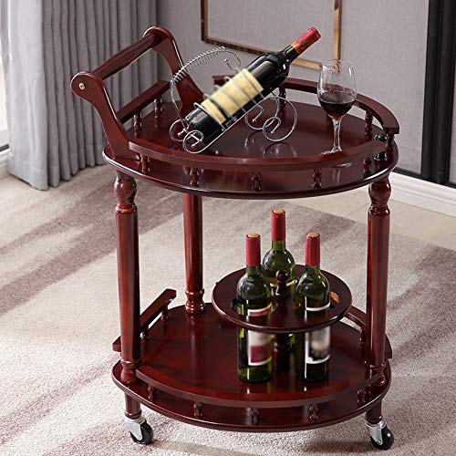 POCHY Multipurpose Catering Trolley Serving Cart Kitchen Trolley Island Cart 2 Tier Trolley Solid Wood Wine Rack Mobile Unit Organizer Home Removable