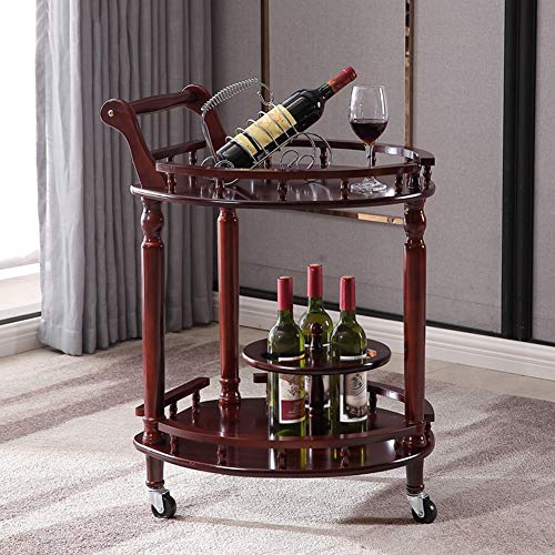 POCHY Multipurpose Catering Trolley Serving Cart Kitchen Trolley Island Cart 2 Tier Trolley Solid Wood Wine Rack Mobile Unit Organizer Home Removable