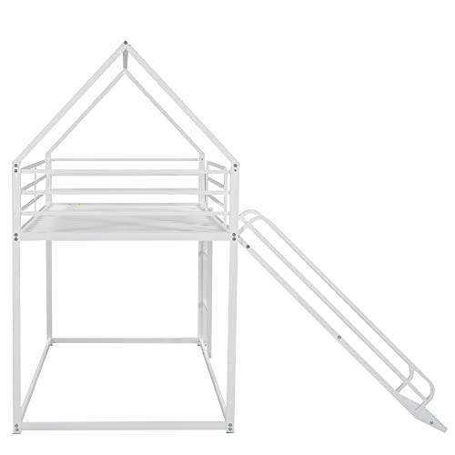 Tidyard Twin Over Twin House Bunk Bed with Ladder and Slide,White for Bedroom Dorm Guest Room Home Furniture