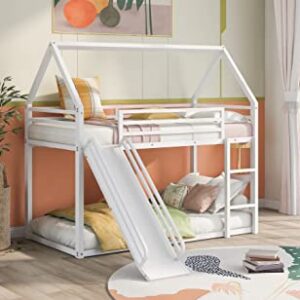 Tidyard Twin Over Twin House Bunk Bed with Ladder and Slide,White for Bedroom Dorm Guest Room Home Furniture