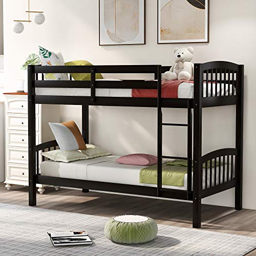 Tidyard Twin Over Twin Bunk Bed with Ladder,Espresso for Bedroom Dorm Guest Room Home Furniture