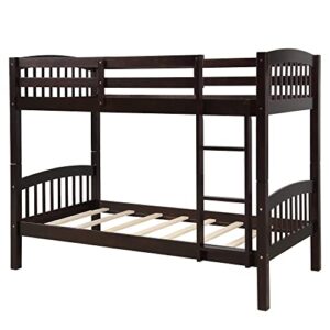 Tidyard Twin Over Twin Bunk Bed with Ladder,Espresso for Bedroom Dorm Guest Room Home Furniture