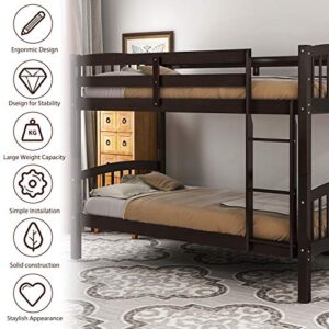 Tidyard Twin Over Twin Bunk Bed with Ladder,Espresso for Bedroom Dorm Guest Room Home Furniture