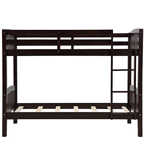 Tidyard Twin Over Twin Bunk Bed with Ladder,Espresso for Bedroom Dorm Guest Room Home Furniture