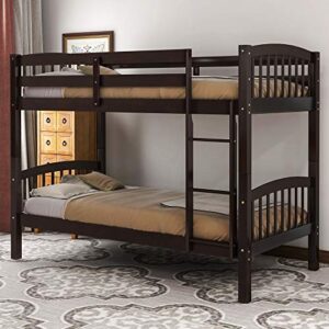 Tidyard Twin Over Twin Bunk Bed with Ladder,Espresso for Bedroom Dorm Guest Room Home Furniture