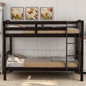 Tidyard Twin Over Twin Bunk Bed with Ladder,Espresso for Bedroom Dorm Guest Room Home Furniture