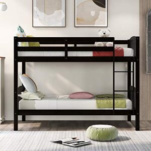 Tidyard Twin Over Twin Bunk Bed with Ladder,Espresso for Bedroom Dorm Guest Room Home Furniture