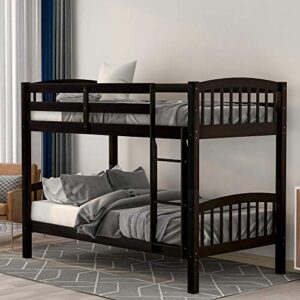 Tidyard Twin Over Twin Bunk Bed with Ladder,Espresso for Bedroom Dorm Guest Room Home Furniture