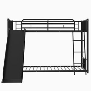 Tidyard Metal Bunk Bed with Slide, Twin Over Twin, Black for Bedroom Dorm Guest Room Home Furniture