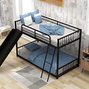 Tidyard Metal Bunk Bed with Slide, Twin Over Twin, Black for Bedroom Dorm Guest Room Home Furniture