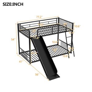 Tidyard Metal Bunk Bed with Slide, Twin Over Twin, Black for Bedroom Dorm Guest Room Home Furniture