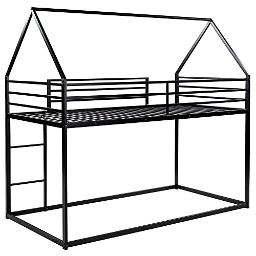 Tidyard Twin Over Twin House Bunk Bed with Built-in Ladder,Black for Bedroom Dorm Guest Room Home Furniture