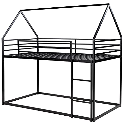 Tidyard Twin Over Twin House Bunk Bed with Built-in Ladder,Black for Bedroom Dorm Guest Room Home Furniture