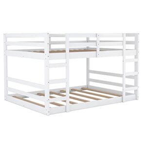 Tidyard Twin Over Twin Bunk Bed with Ladder, Wooden Bed White for Bedroom Dorm Guest Room Home Furniture