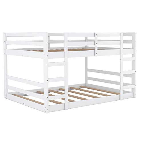 Tidyard Twin Over Twin Bunk Bed with Ladder, Wooden Bed White for Bedroom Dorm Guest Room Home Furniture