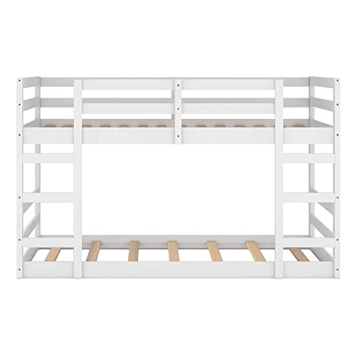 Tidyard Twin Over Twin Bunk Bed with Ladder, Wooden Bed White for Bedroom Dorm Guest Room Home Furniture