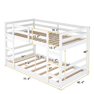 Tidyard Twin Over Twin Bunk Bed with Ladder, Wooden Bed White for Bedroom Dorm Guest Room Home Furniture