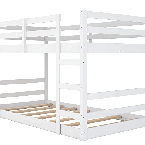 Tidyard Twin Over Twin Bunk Bed with Ladder, Wooden Bed White for Bedroom Dorm Guest Room Home Furniture