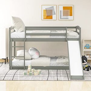 Tidyard Twin Over Twin Bunk Bed with Convertible Slide and Ladder, Gray for Bedroom Dorm Guest Room Home Furniture