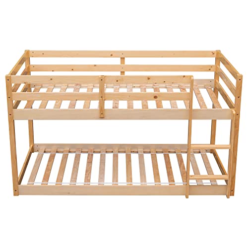 Tidyard Twin Over Twin Floor Bunk Bed,Natural for Bedroom Dorm Guest Room Home Furniture