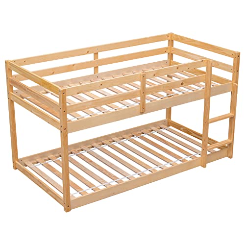 Tidyard Twin Over Twin Floor Bunk Bed,Natural for Bedroom Dorm Guest Room Home Furniture