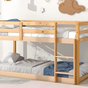 Tidyard Twin Over Twin Floor Bunk Bed,Natural for Bedroom Dorm Guest Room Home Furniture