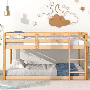 Tidyard Twin Over Twin Floor Bunk Bed,Natural for Bedroom Dorm Guest Room Home Furniture