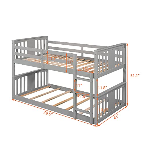 Tidyard Twin Over Twin Bunk Bed with Ladder, Gray for Bedroom Dorm Guest Room Home Furniture