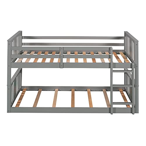 Tidyard Twin Over Twin Bunk Bed with Ladder, Gray for Bedroom Dorm Guest Room Home Furniture