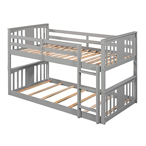 Tidyard Twin Over Twin Bunk Bed with Ladder, Gray for Bedroom Dorm Guest Room Home Furniture