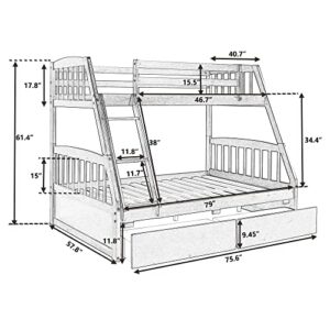 FIQHOME Twin Over Full Bunk Bed with Two Storage Drawers, Solid Wood Bunk Bed for Kids,Teens, Adults,Convertible to 2 Separated Beds, Espresso