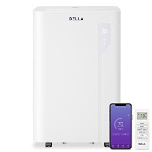 della 14,000 btu portable air conditioner with heat pump smart wifi enabled, electric auto swing fan dehumidifier ac unit with remote control window kit, cools up to 650 sq. ft.