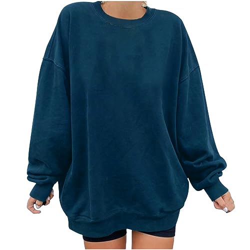 AINIYS 2023 Fall Winter Clothes for Women,Crew Neck Sweatshirts for Women Workout Baggy Sweatshrits 2023 Fall Trendy Oversized Pullover Sweatshirts Long Sleeves Navy