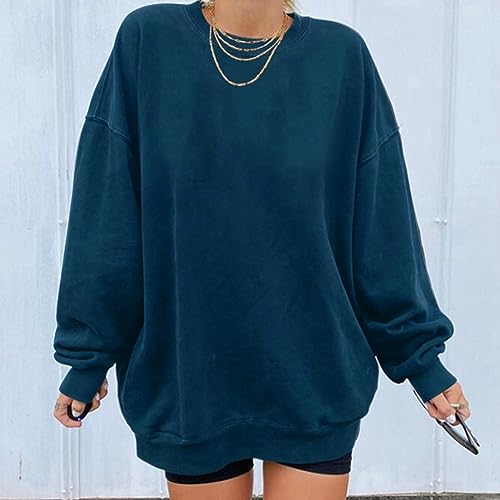 AINIYS 2023 Fall Winter Clothes for Women,Crew Neck Sweatshirts for Women Workout Baggy Sweatshrits 2023 Fall Trendy Oversized Pullover Sweatshirts Long Sleeves Navy