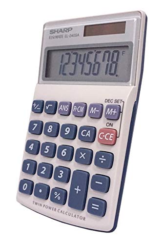 Sharp HO EL240SB 8 Digit Solar and Battery Powered Slant Display Calculator, White, 2 3/4 x 4 1/2 (EL240SAB)