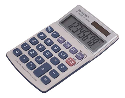 Sharp HO EL240SB 8 Digit Solar and Battery Powered Slant Display Calculator, White, 2 3/4 x 4 1/2 (EL240SAB)